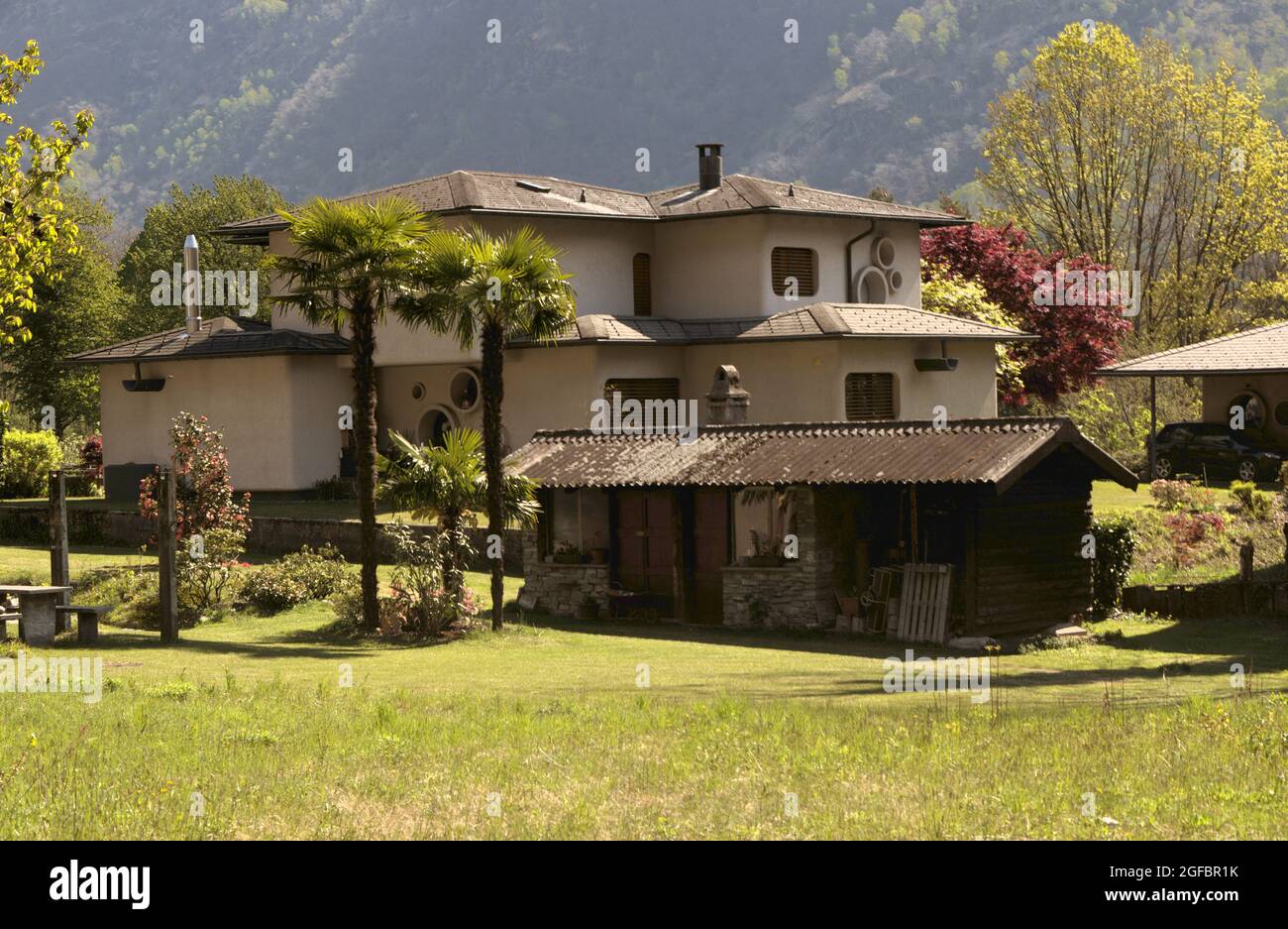 Village scene in the Italian-speaking part of Grisons, Swiss Alps Stock ...