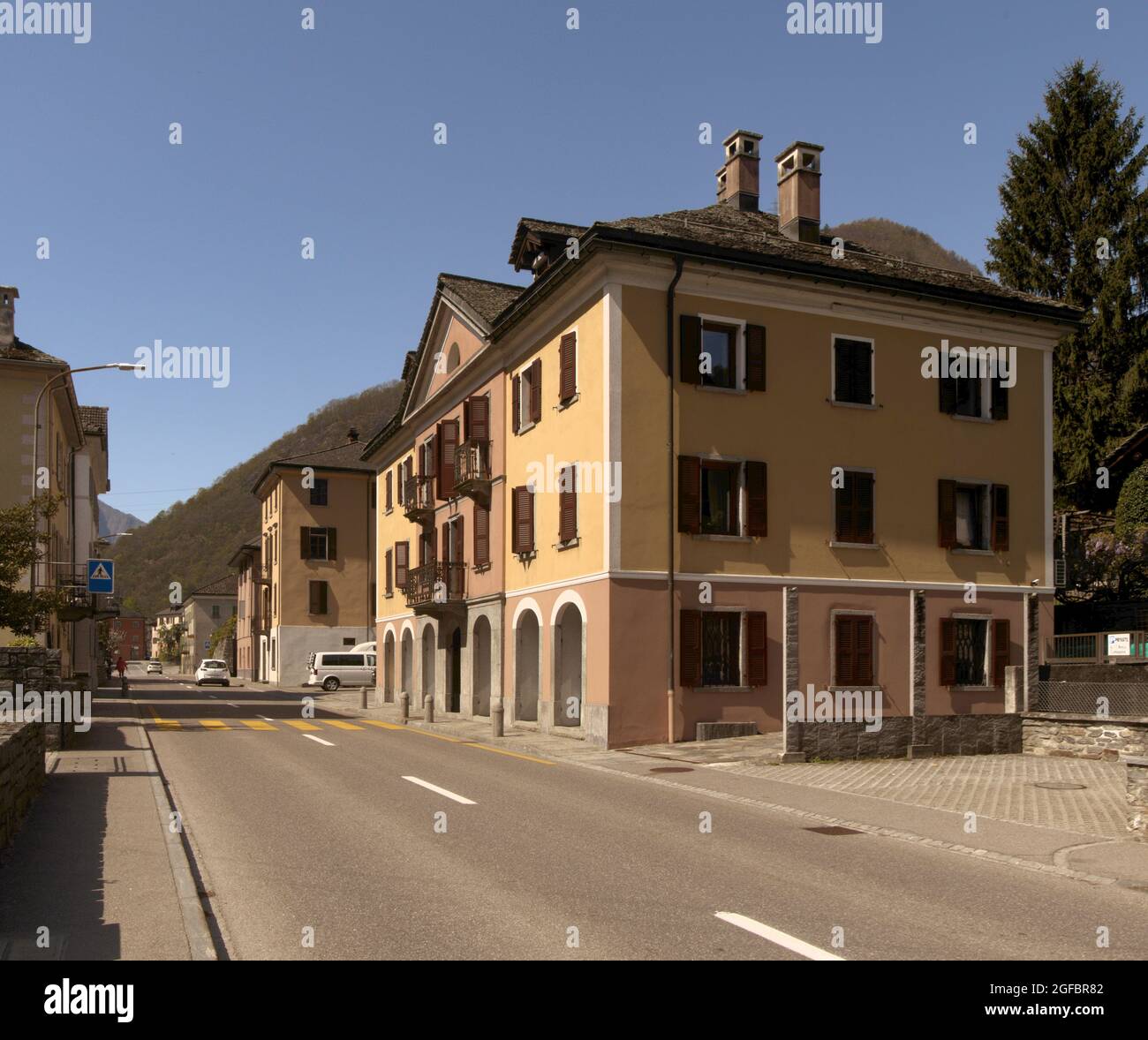 Village scene in the Italian-speaking part of Grisons, Swiss Alps Stock ...