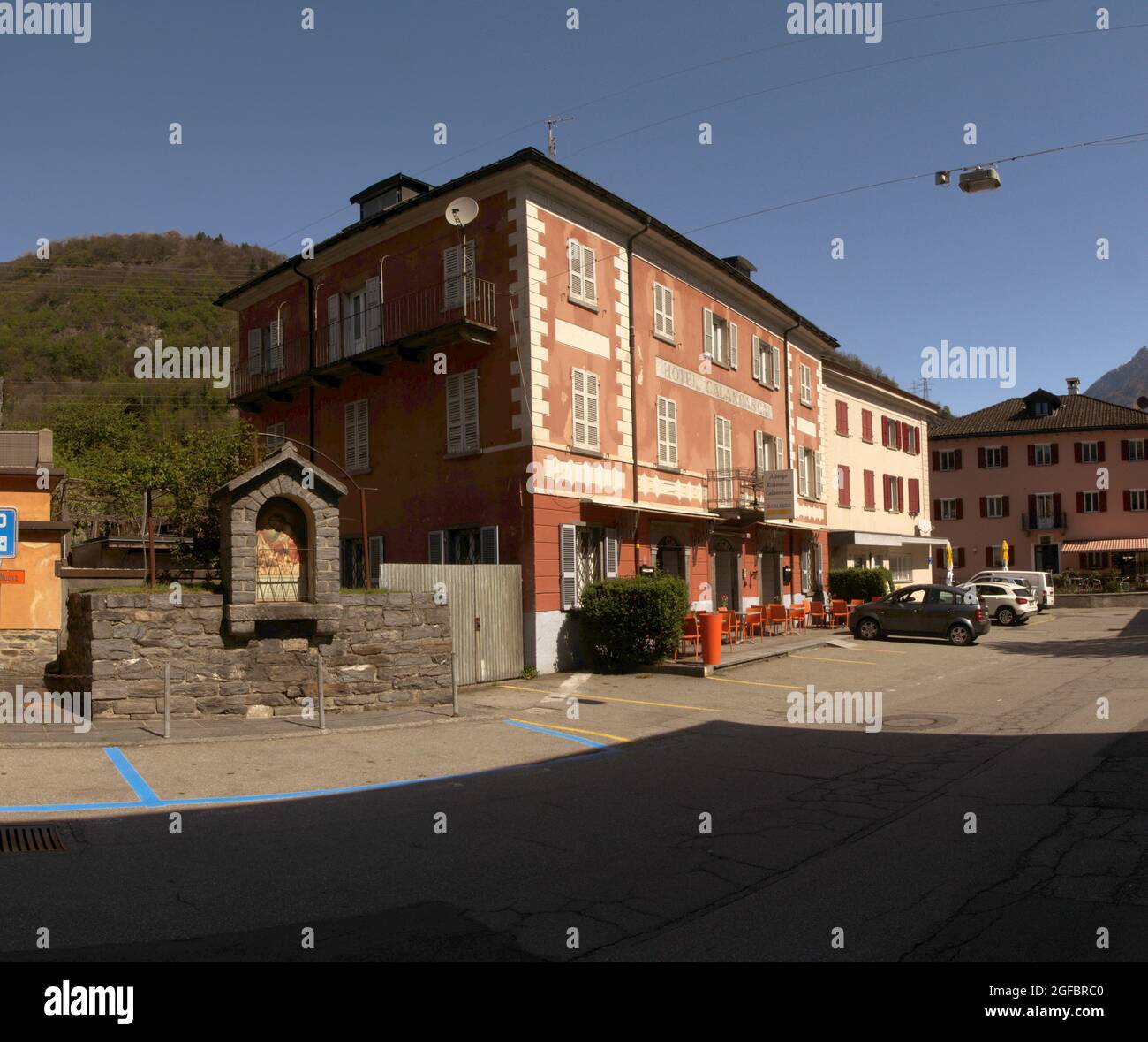 Village scene in the Italian-speaking part of Grisons, Swiss Alps Stock ...