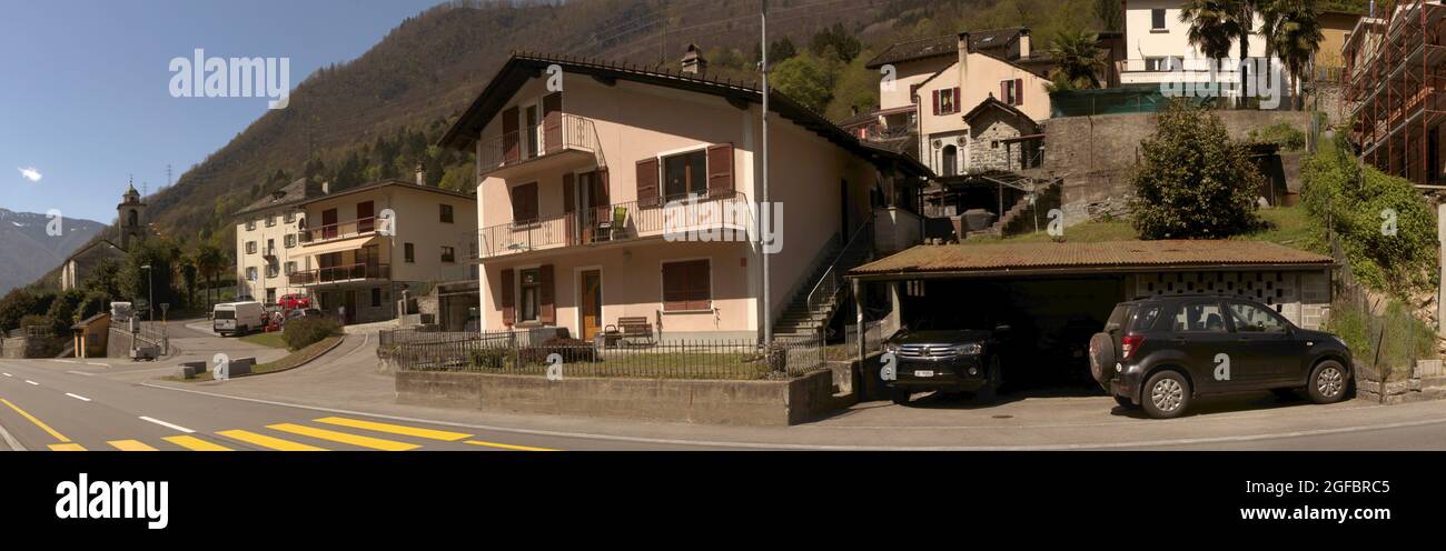 Village scene in the Italian-speaking part of Grisons, Swiss Alps Stock ...