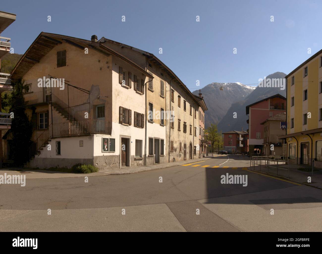 Village scene in the Italian-speaking part of Grisons, Swiss Alps Stock ...