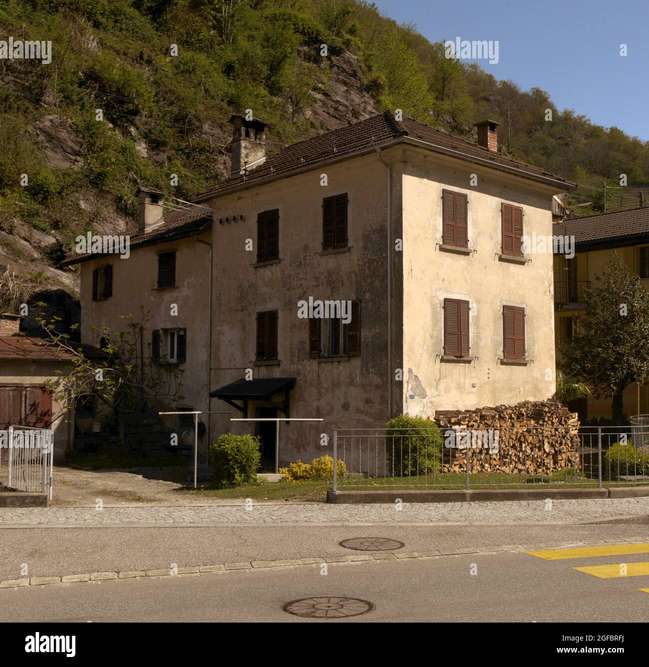 Village scene in the Italian-speaking part of Grisons, Swiss Alps Stock ...
