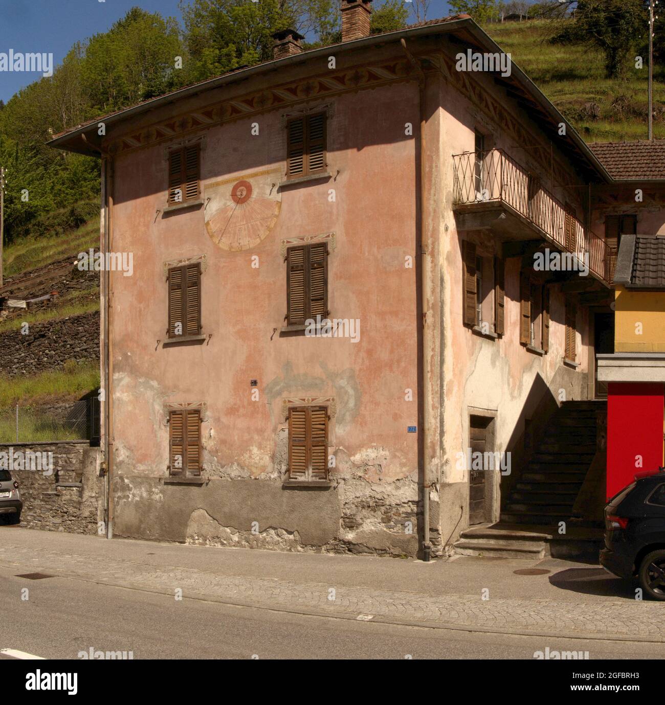 Village scene in the Italian-speaking part of Grisons, Swiss Alps Stock ...
