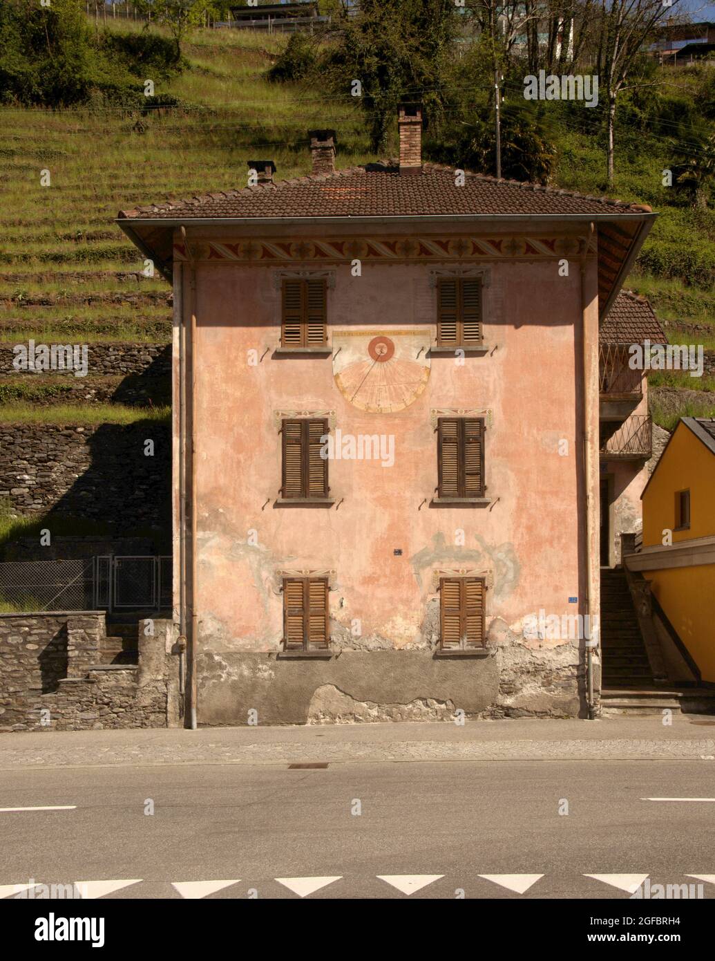 Village scene in the Italian-speaking part of Grisons, Swiss Alps Stock ...