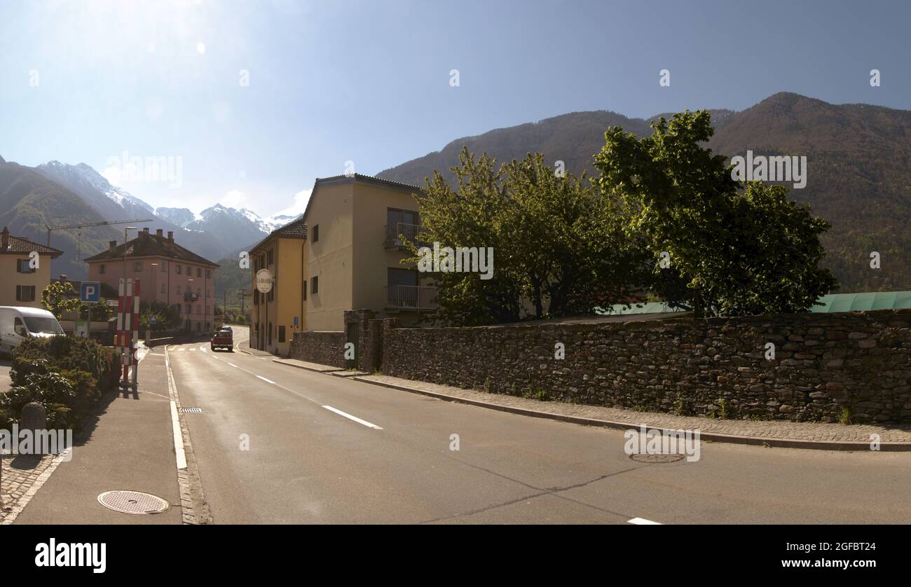 Village scene in the Italian-speaking part of Grisons, Swiss Alps Stock ...
