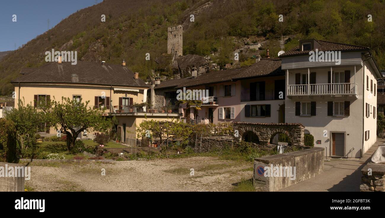 Village scene in the Italian-speaking part of Grisons, Swiss Alps Stock ...