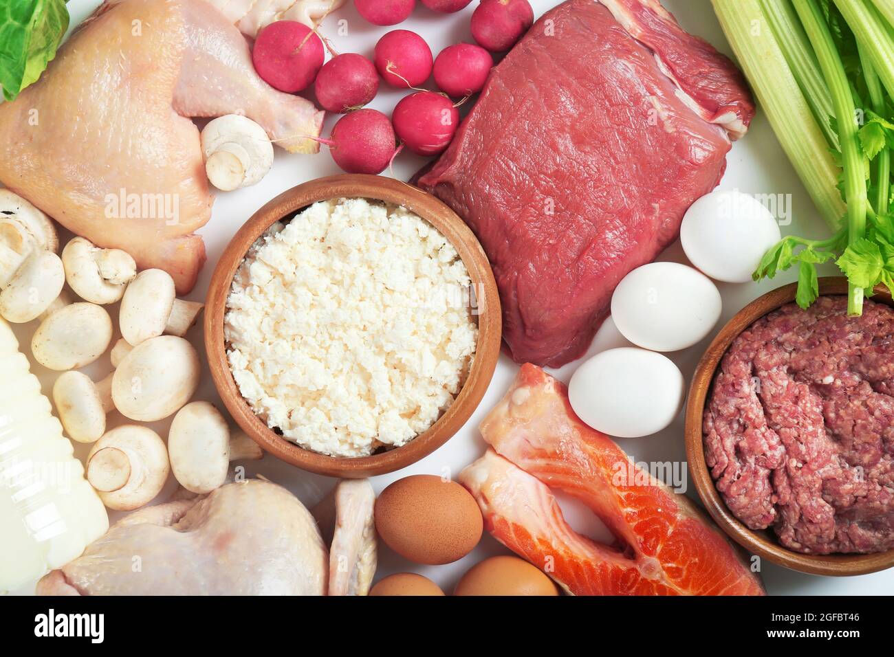 Products containing proteins and fats, close up Stock Photo - Alamy