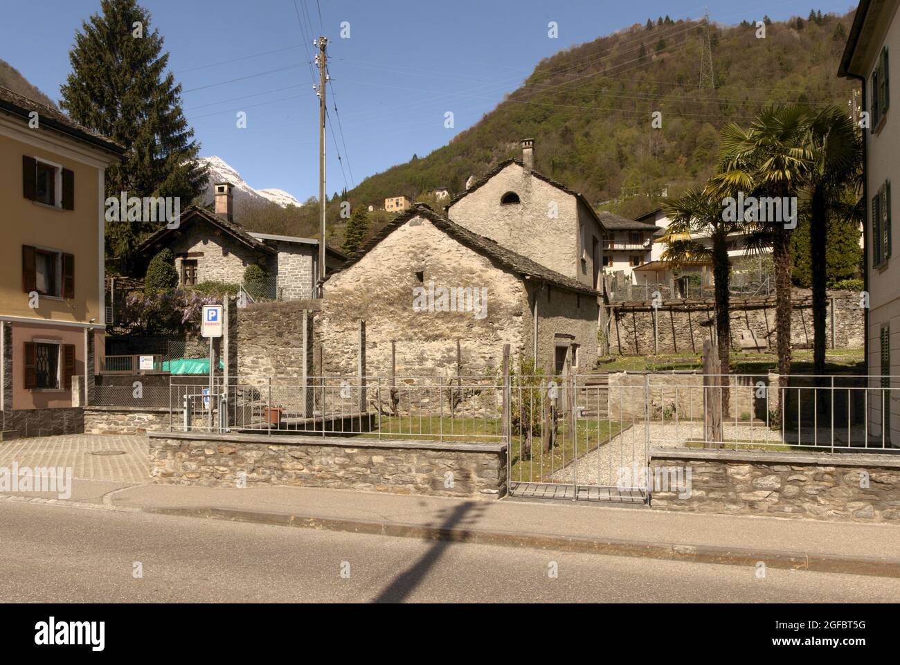 Village scene in the Italian-speaking part of Grisons, Swiss Alps Stock ...
