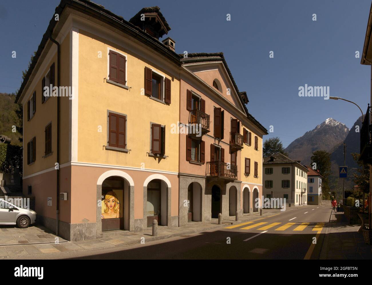 Village scene in the Italian-speaking part of Grisons, Swiss Alps Stock ...