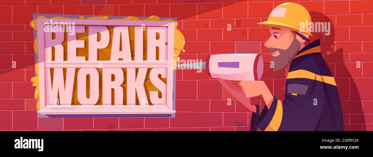 Repair works cartoon ads banner with handyman Stock Vector Image & Art ...