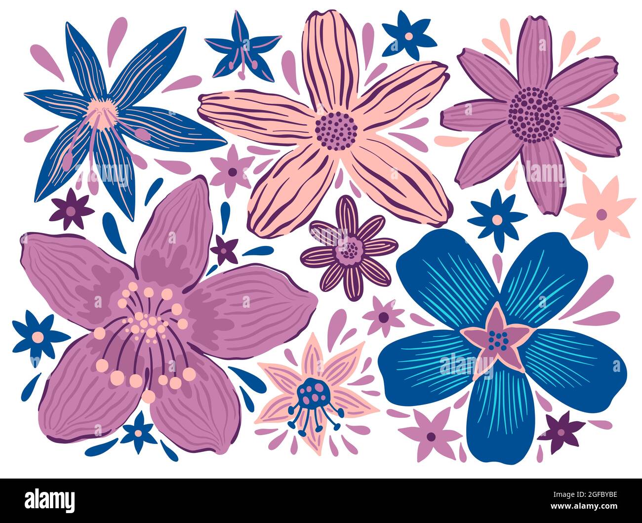 Set elegant flower. Decorative drawing design floral. Romantic ...