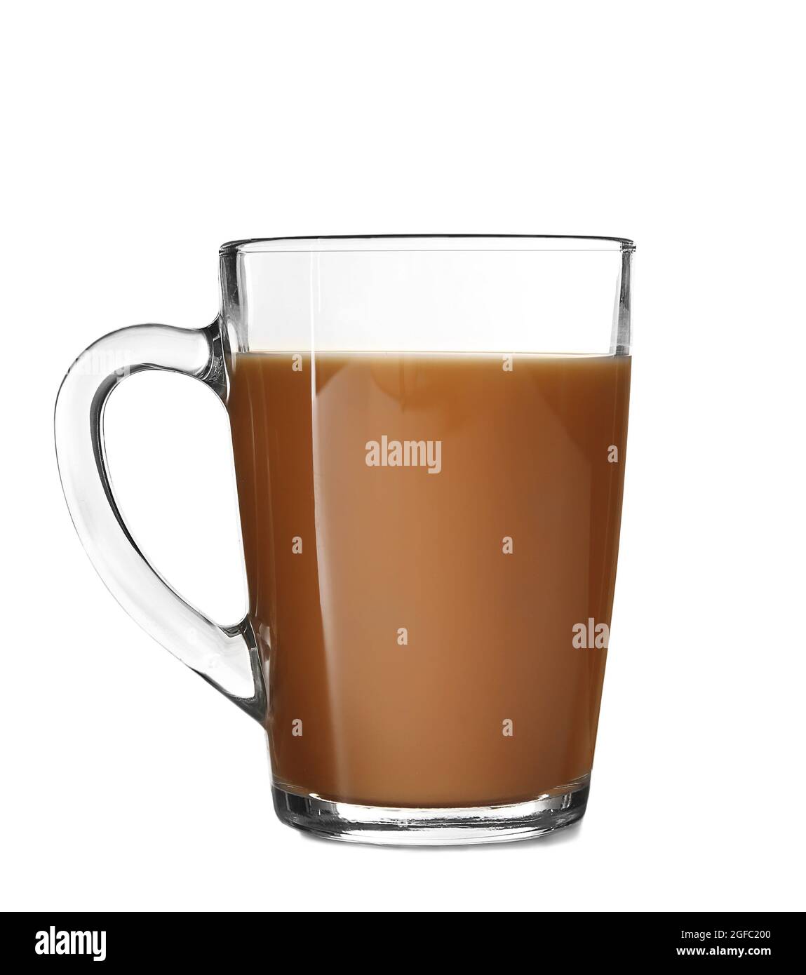 Glass cup of tea with milk isolated on white Stock Photo - Alamy