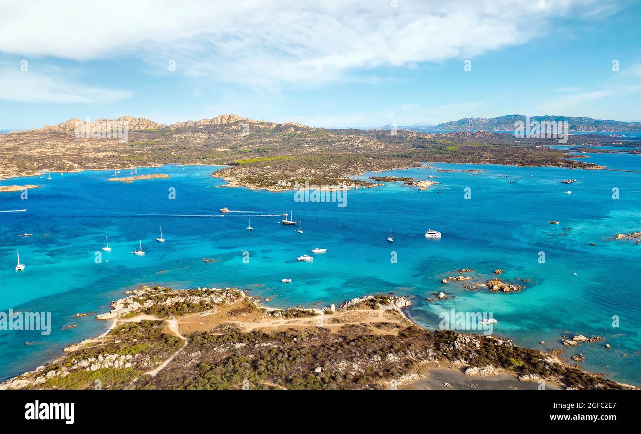 View from above, stunning aerial view of La Maddalena Archipelago with ...