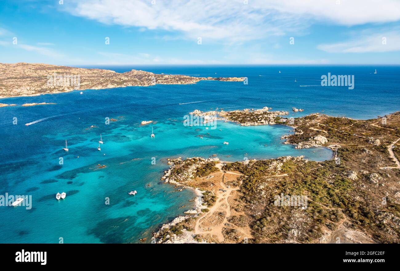 View from above, stunning aerial view of La Maddalena Archipelago with ...