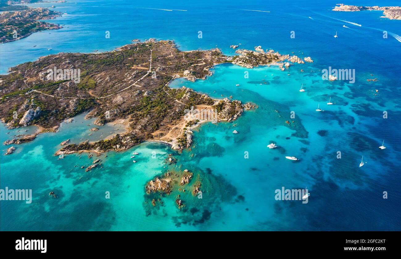 View from above, stunning aerial view of La Maddalena Archipelago with ...