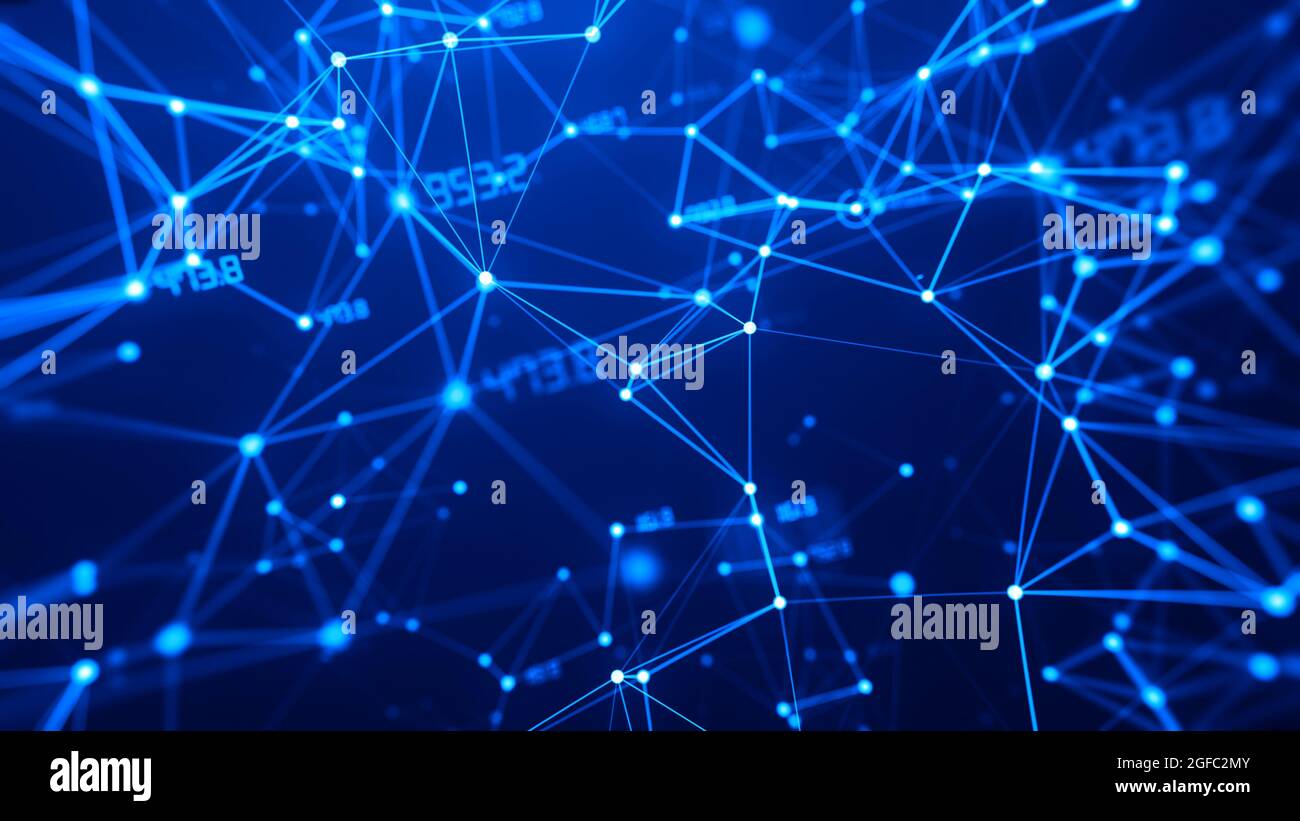 Geometric digital connect network line, dots and number background ...