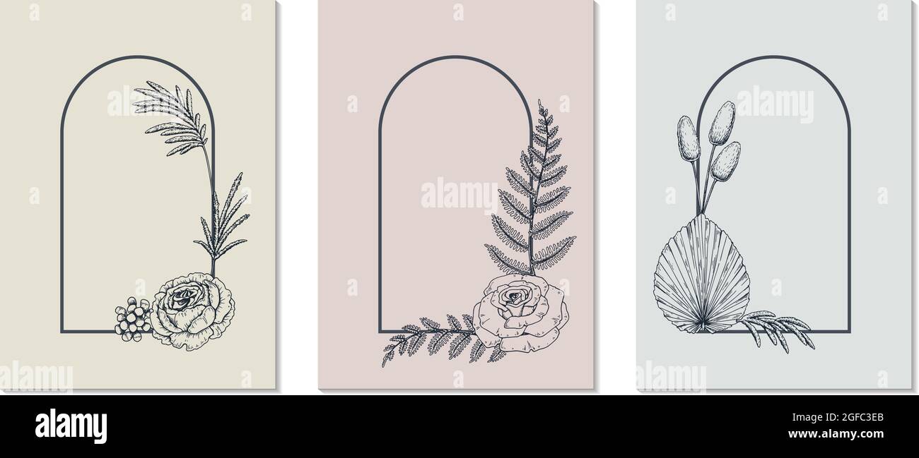 Set of hand drawn botany frames with hand drawn elements. Design for ...