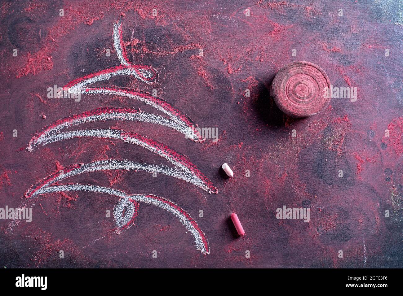 Graphical representation of a Christmas tree drawn with chalk on ...