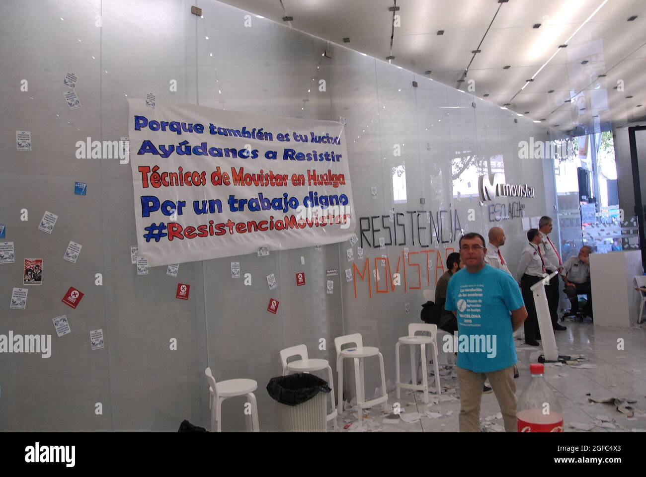 BARCELONA /SPAIN 24 May 2015 Telefonica Movistar workers staged protest ...