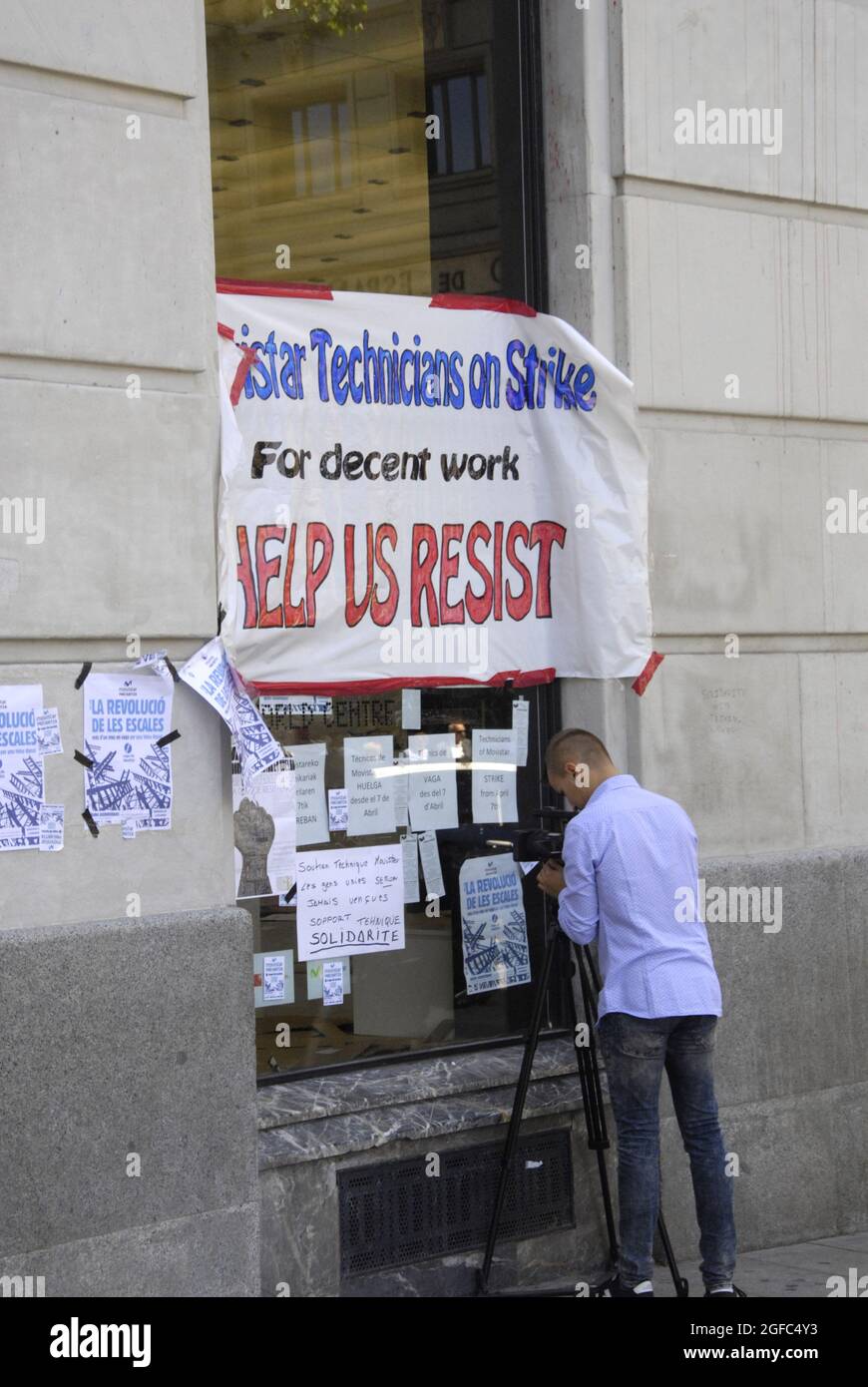 BARCELONA /SPAIN 24 May 2015 Telefonica Movistar workers staged protest ...