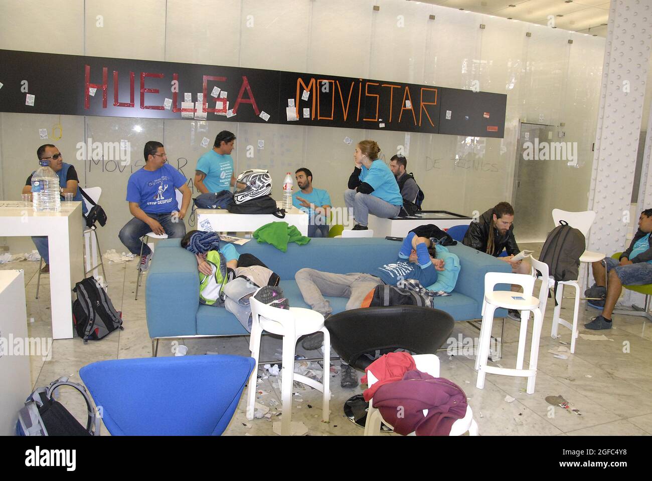 BARCELONA /SPAIN 24 May 2015 Telefonica Movistar workers staged protest ...