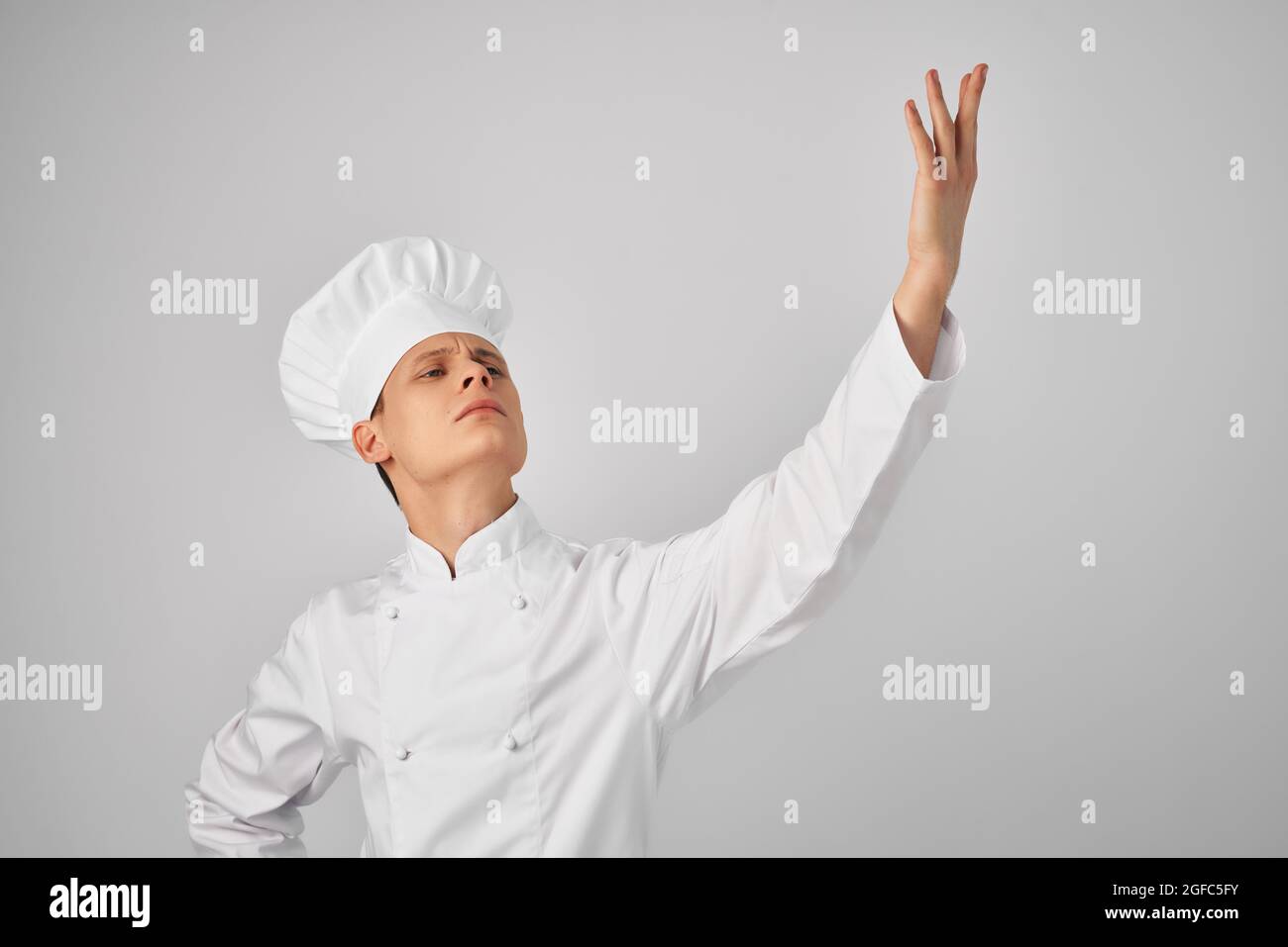 male chef gesturing with hand emotion professional gourmet restaurant ...