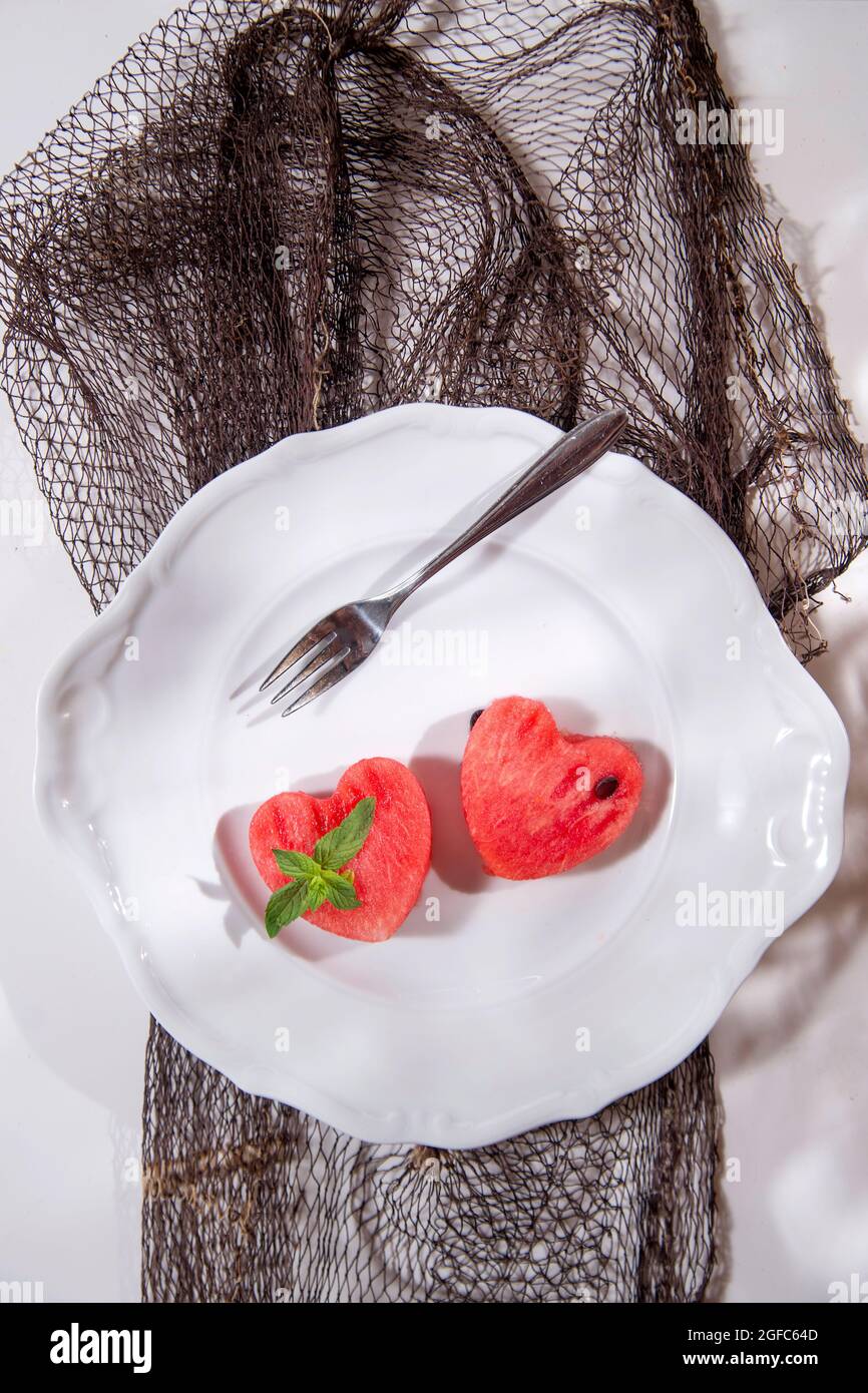 Fruits of summer Presentation of watermelon Servings a heart shape ...