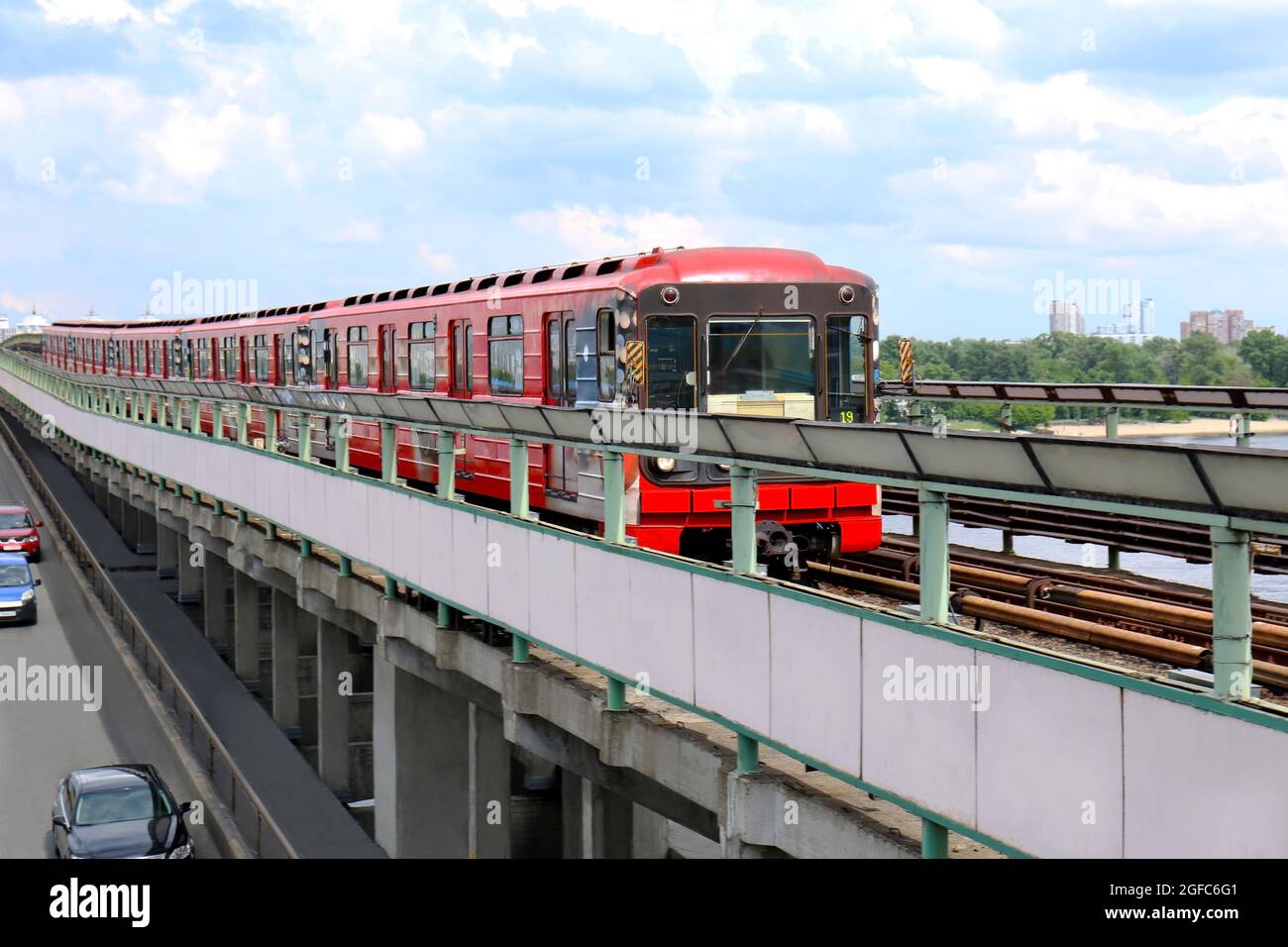 Modern bridge with subway train Stock Photo - Alamy