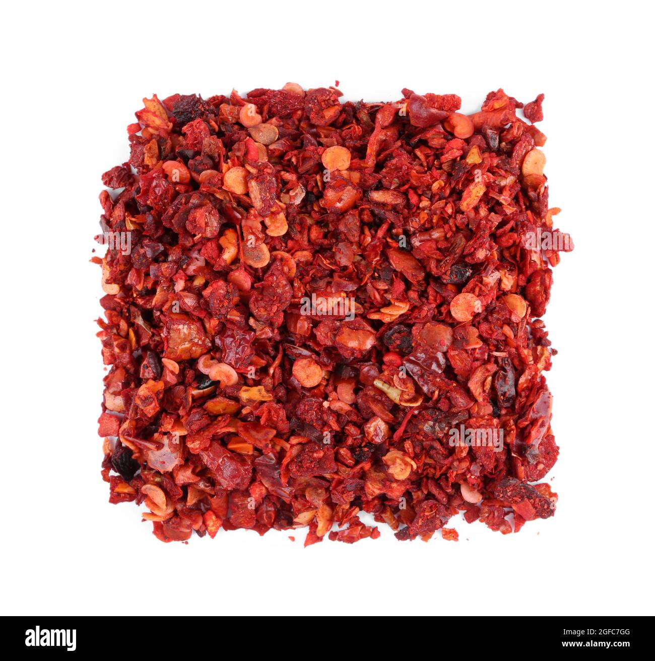 Square of dried chopped chili pepper on white background Stock Photo ...