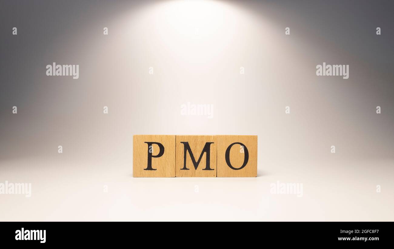 The word PMO was created from wooden cubes. Economy and business. close ...