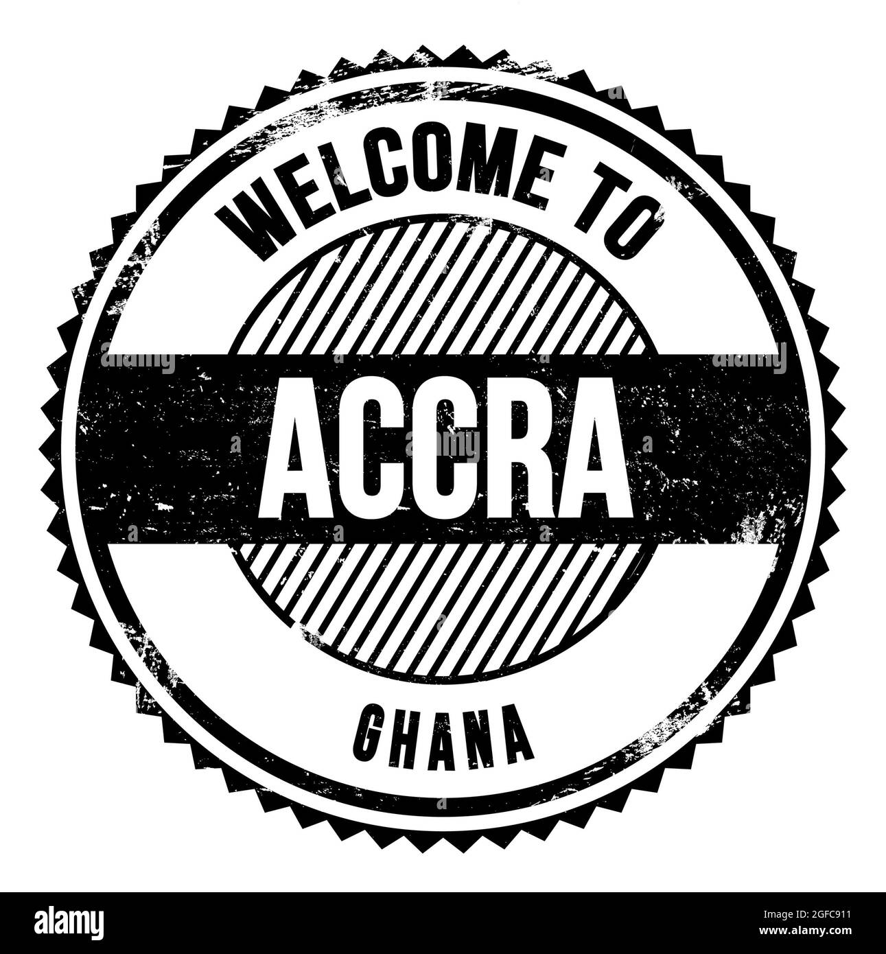 WELCOME TO ACCRA - GHANA, words written on black zig zag stamp Stock ...