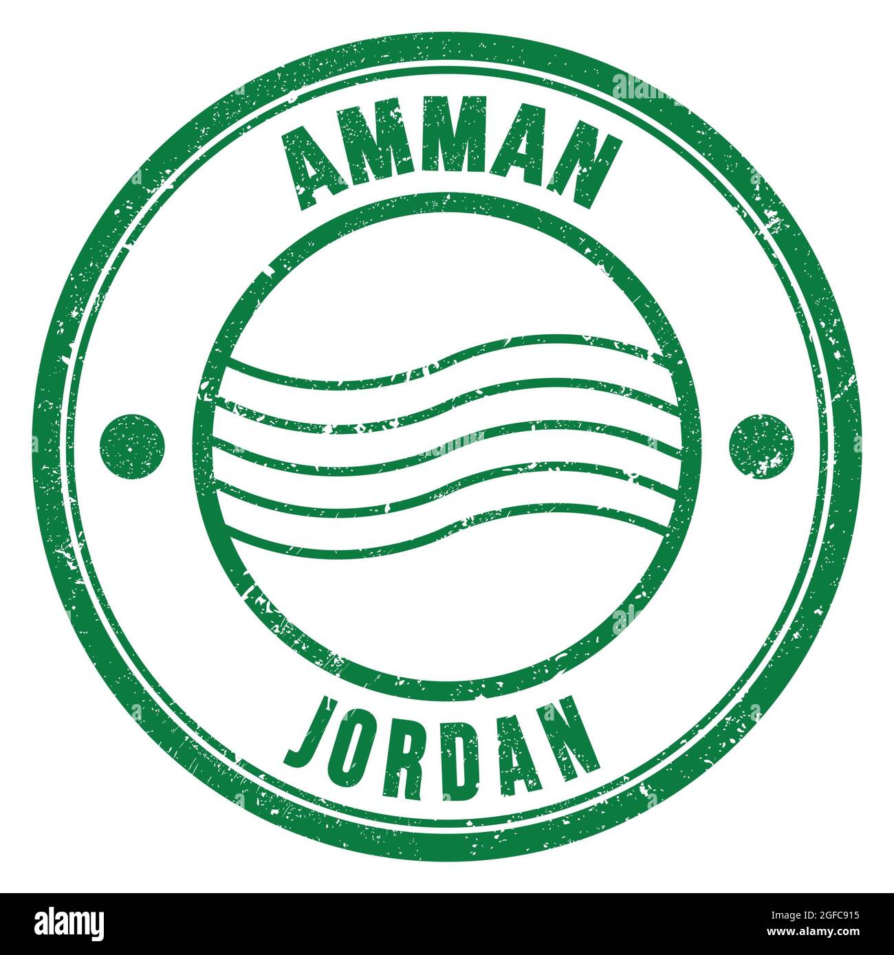 AMMAN - JORDAN, words written on green round postal stamp Stock Photo ...