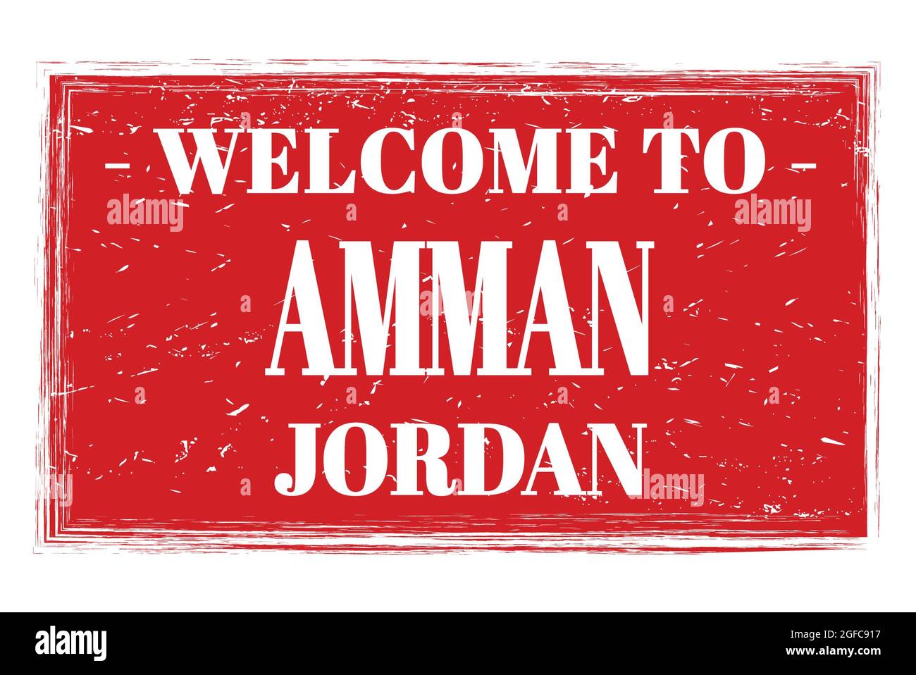 WELCOME TO AMMAN - JORDAN, words written on red rectangle post stamp ...