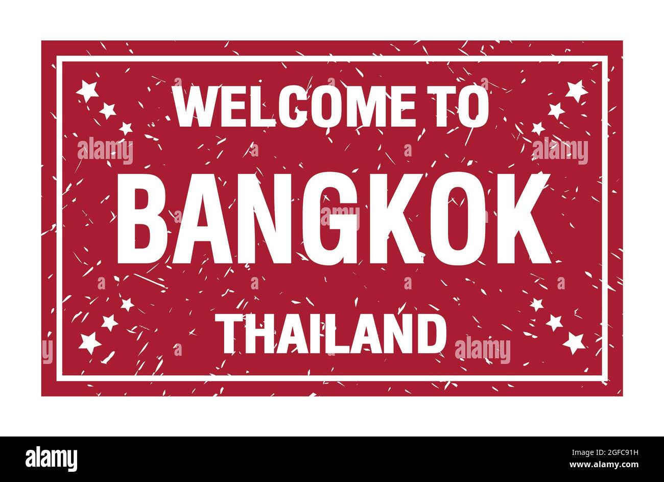 WELCOME TO BANGKOK - THAILAND, words written on red rectangle flag ...