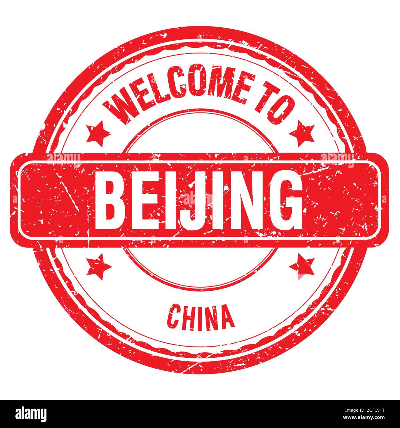 WELCOME TO BEIJING - CHINA, words written on red grungy stamp Stock ...