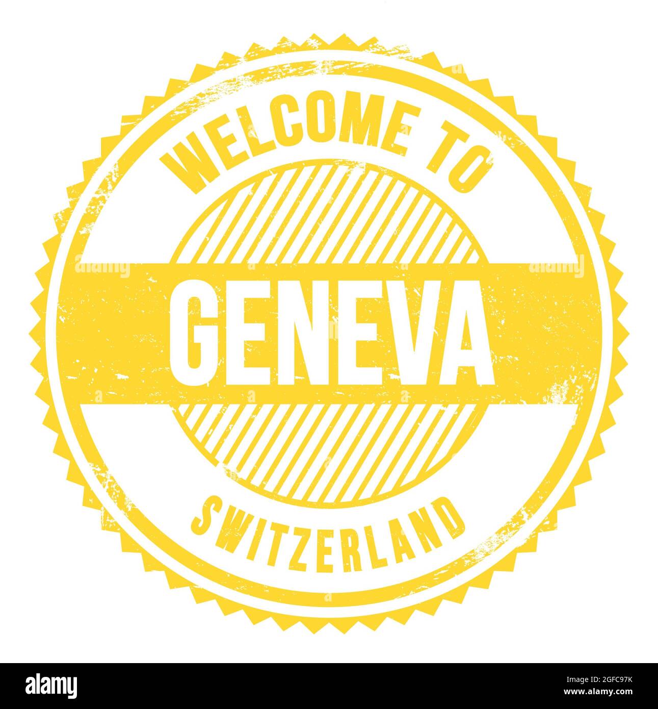 WELCOME TO GENEVA - SWITZERLAND, words written on yellow zig zag stamp ...