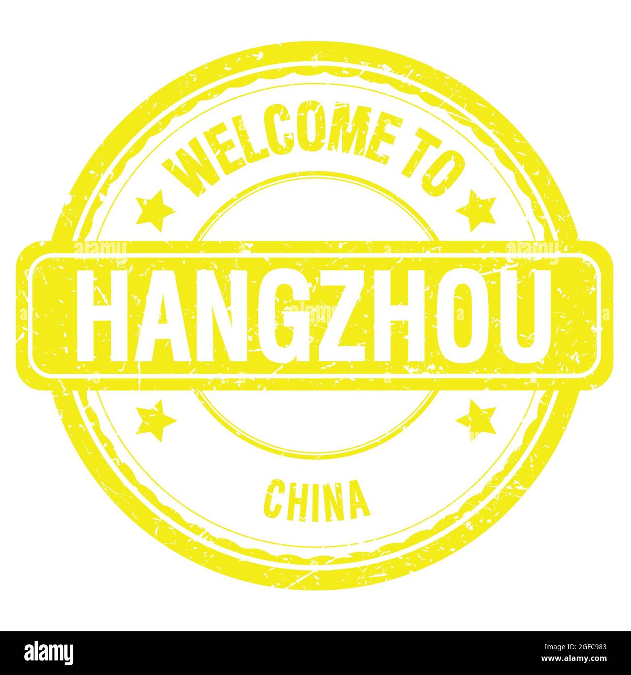 WELCOME TO HANGZHOU - CHINA, words written on yellow grungy stamp Stock ...
