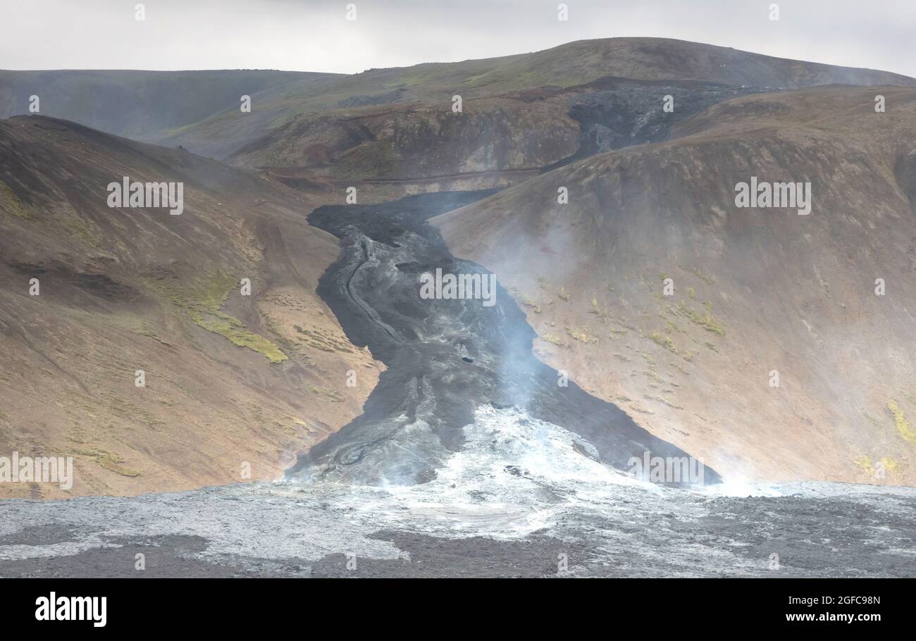 Texture of volcanic lava. Volcano eruption at Fagradalsfjall, Iceland ...