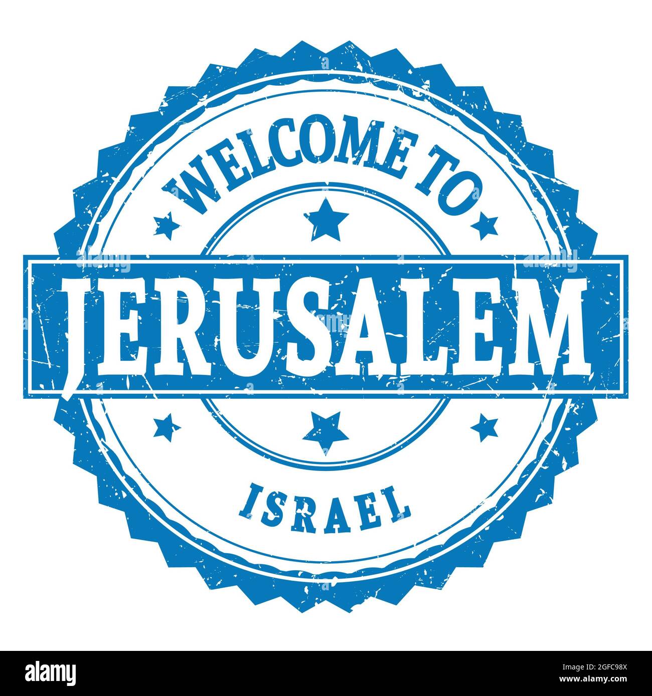WELCOME TO JERUSALEM - ISRAEL, words written on light blue round zig ...