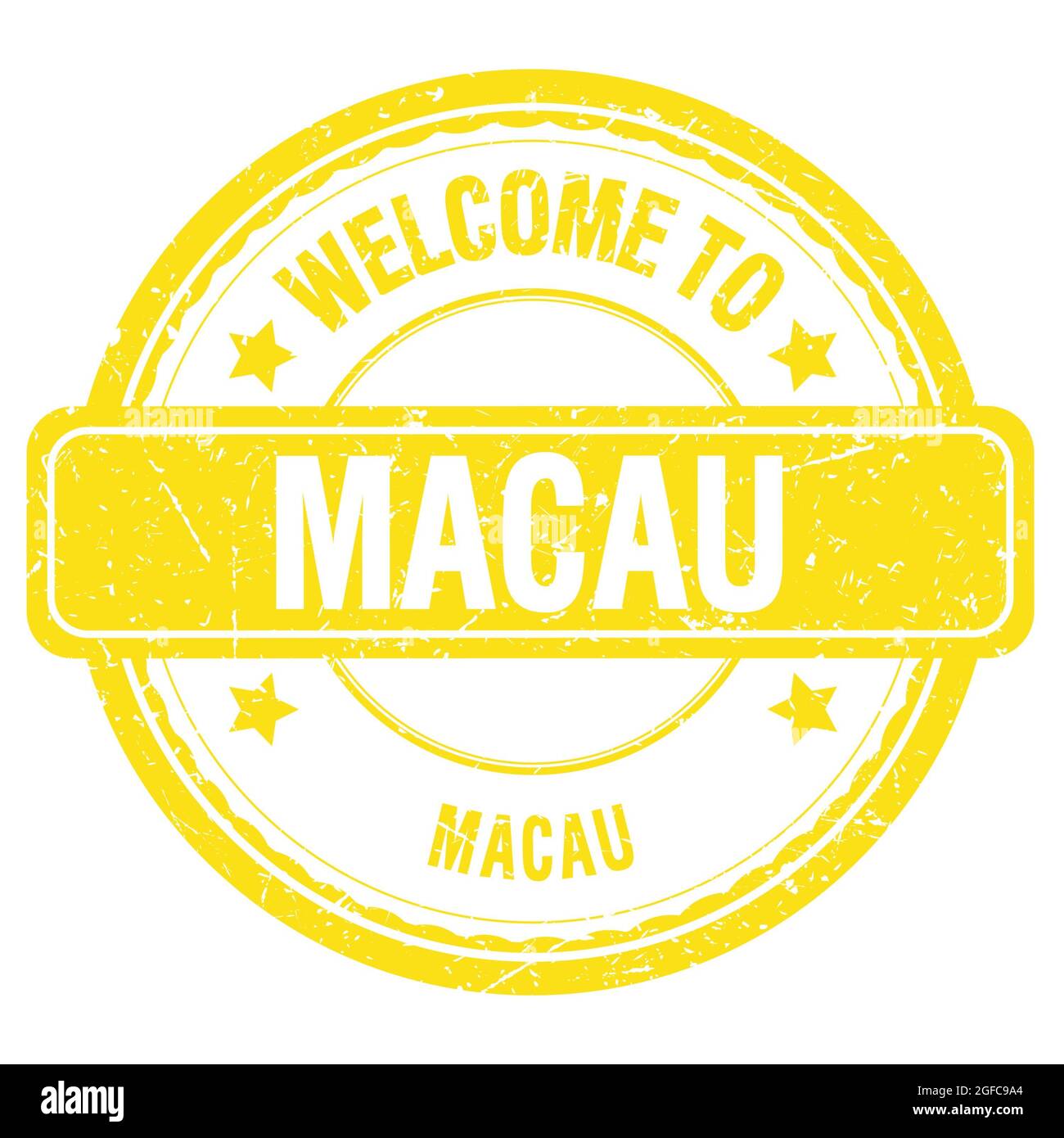 WELCOME TO MACAU - MACAU, words written on yellow grungy stamp Stock ...