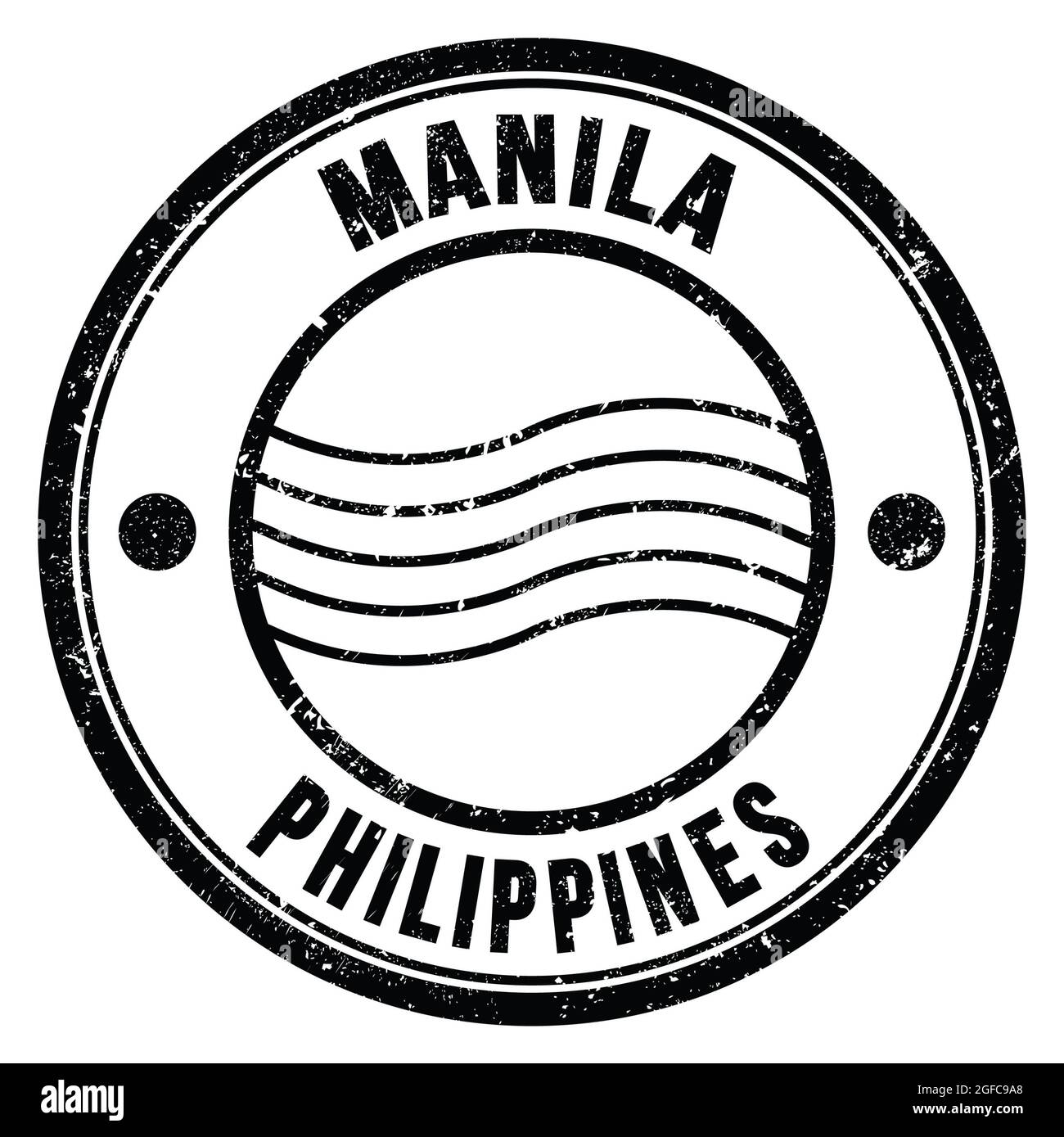 MANILA - PHILIPPINES, words written on black round postal stamp Stock ...