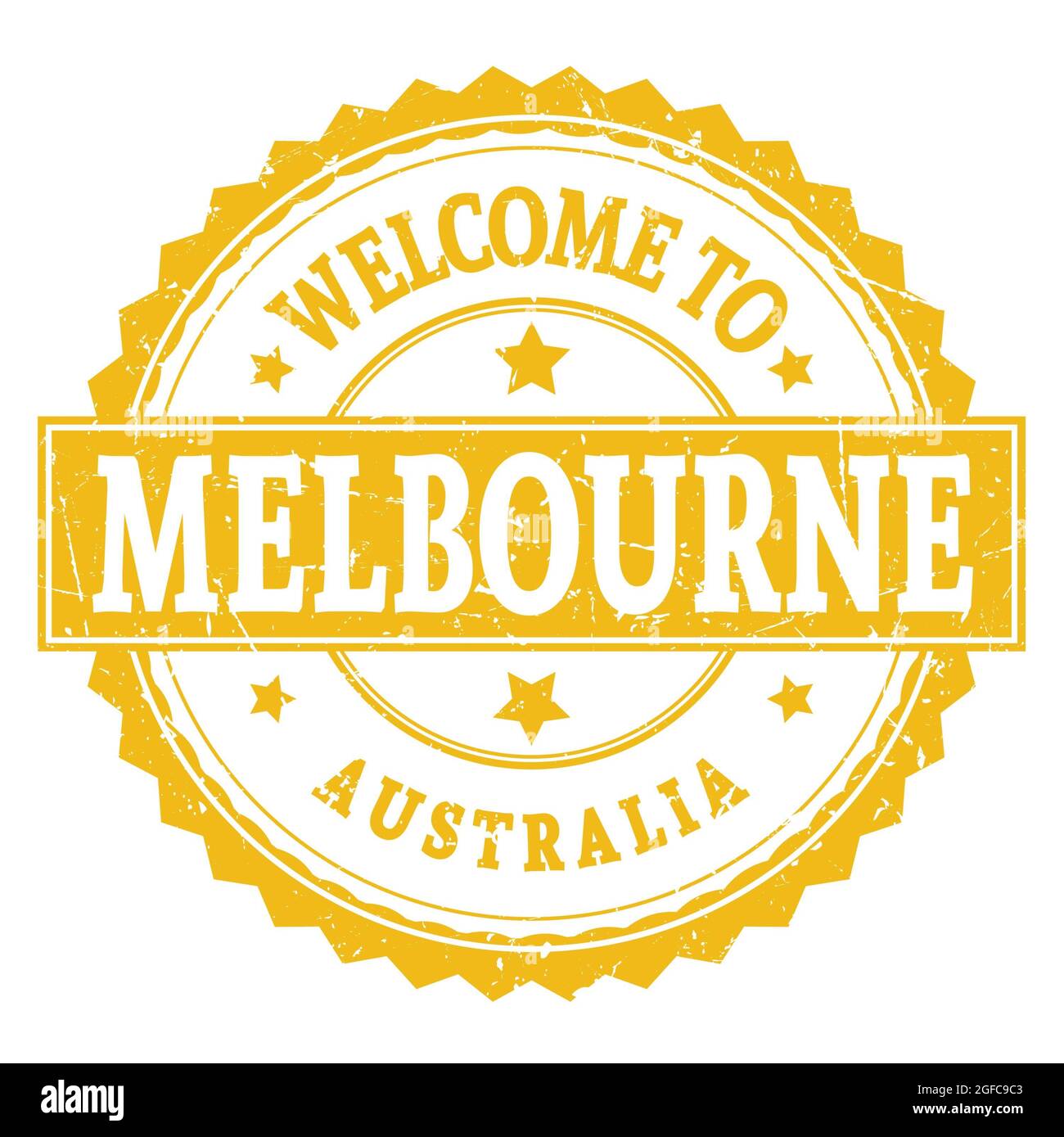 WELCOME TO MELBOURNE - AUSTRALIA, words written on yellow round zig zag ...
