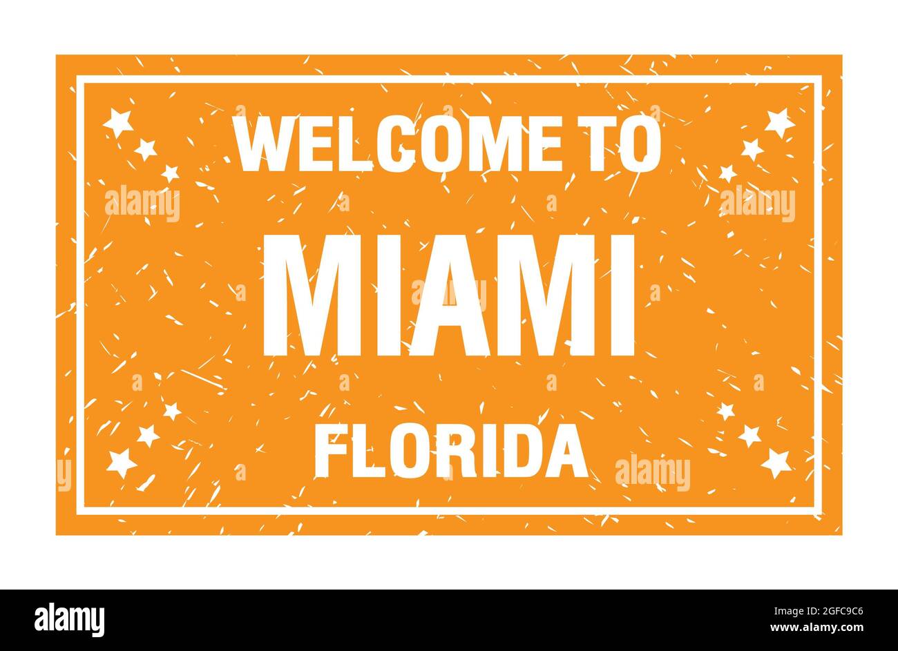 WELCOME TO MIAMI - FLORIDA, words written on orange rectangle flag ...