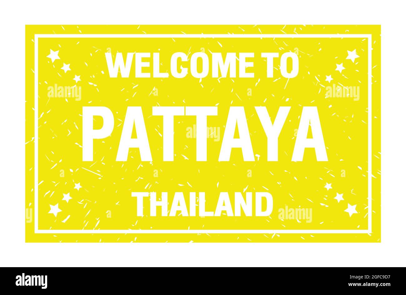 WELCOME TO PATTAYA - THAILAND, words written on yellow rectangle flag ...