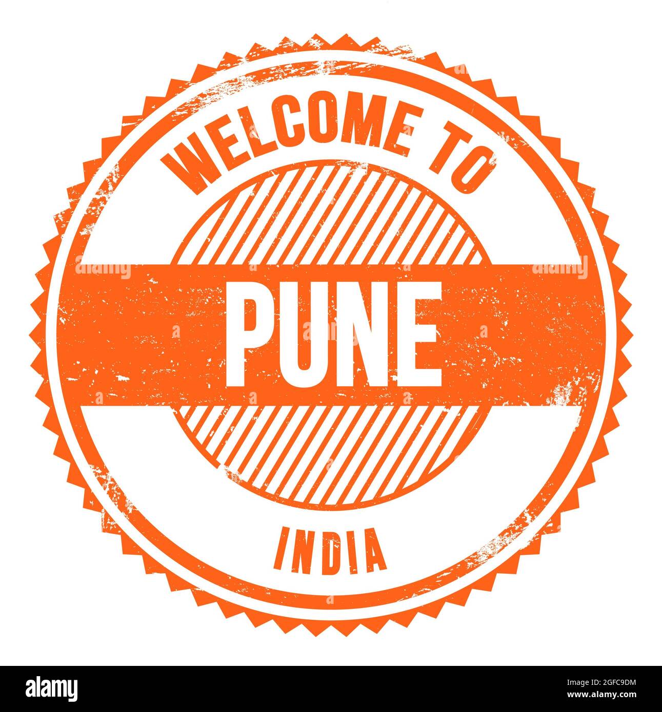 WELCOME TO PUNE - INDIA, words written on orange zig zag stamp Stock ...