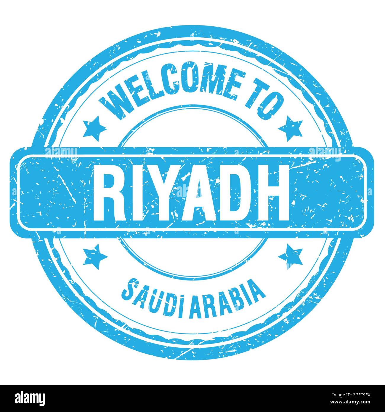 WELCOME TO RIYADH - SAUDI ARABIA, words written on blue grungy stamp ...