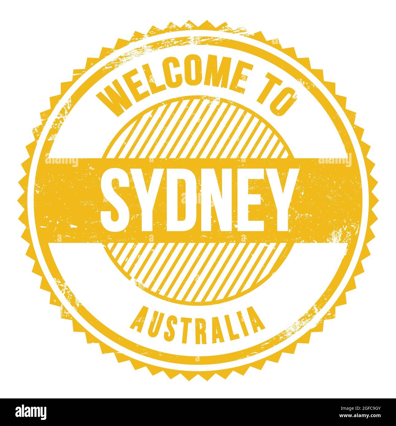 WELCOME TO SYDNEY - AUSTRALIA, words written on yellow zig zag stamp ...