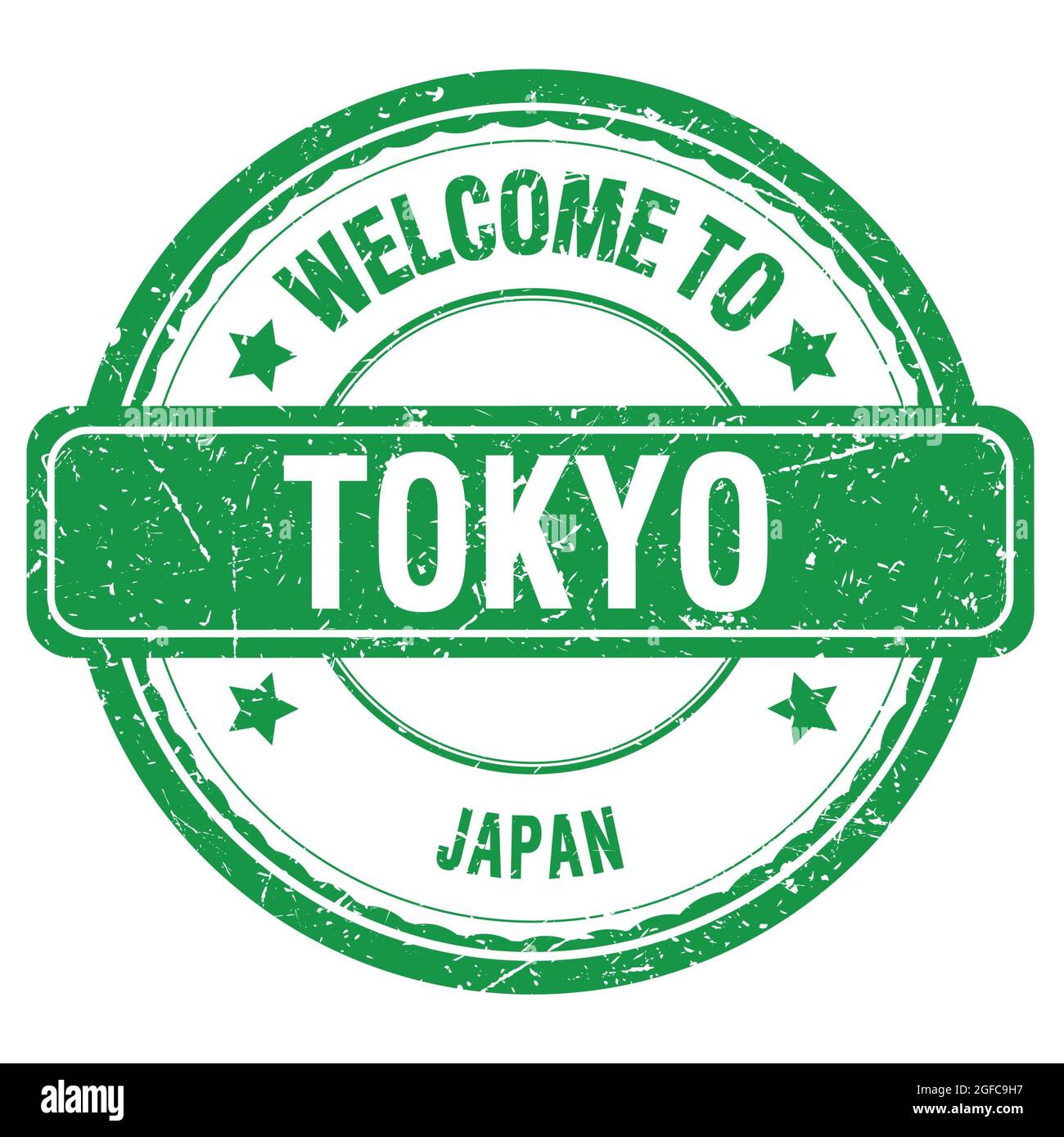 WELCOME TO TOKYO - JAPAN, words written on green grungy stamp Stock ...