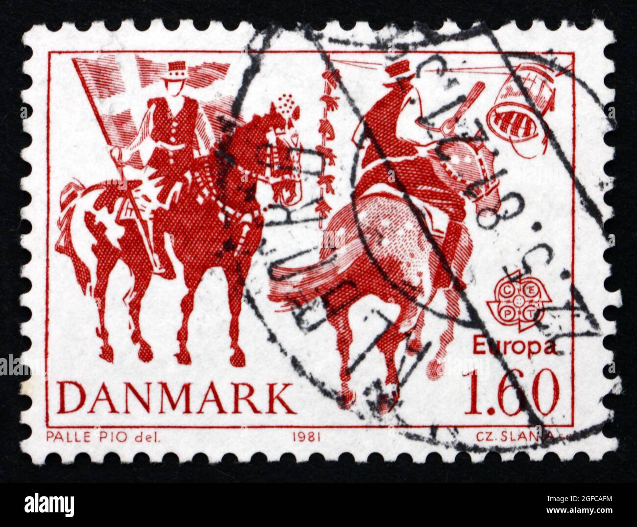 DENMARK - CIRCA 1981: a stamp printed in the Denmark shows Tilting at ...