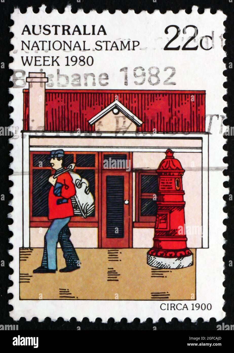 AUSTRALIA - CIRCA 1980: a stamp printed in the Australia shows Mailman ...